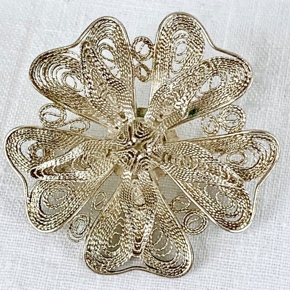 Handmade | Jewelry | Vintage Sterling Silver Filigree Flower Brooch Pin ...